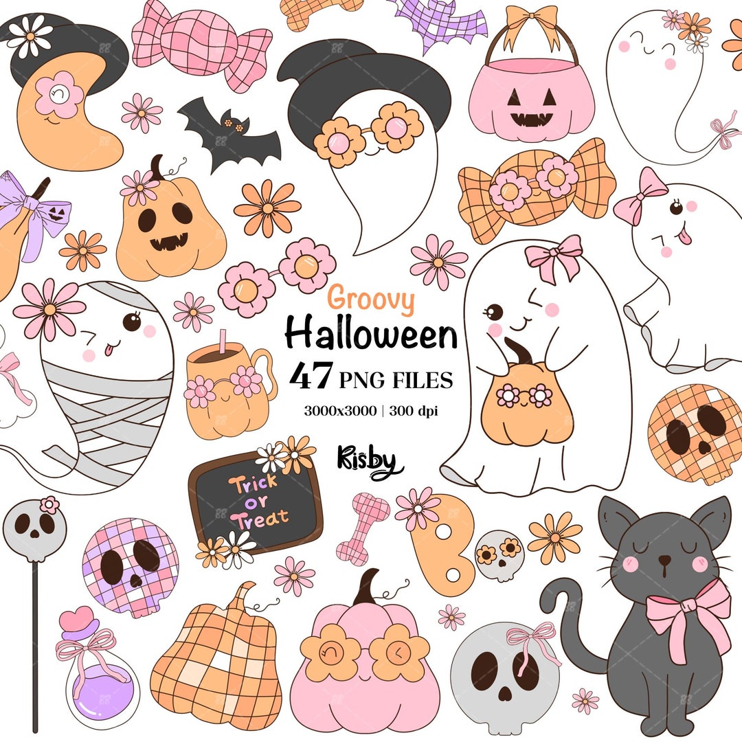 Groovy Halloween Clipart Girly Preppy Halloween Ghost Png Retro Fall ...