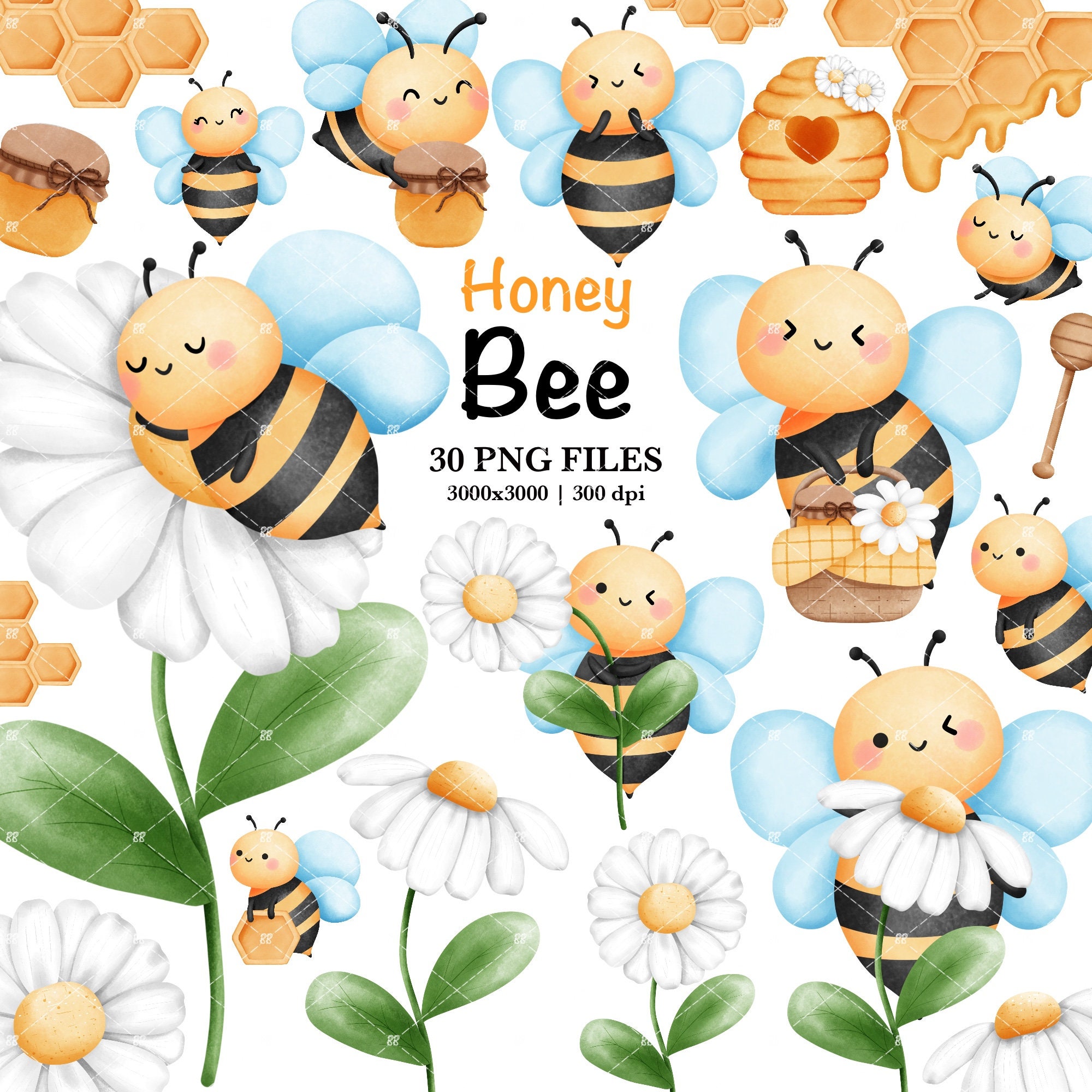 Watercolor Honey Bee Clipart Bundle, Spring Garden Bee Clipart, Honey ...