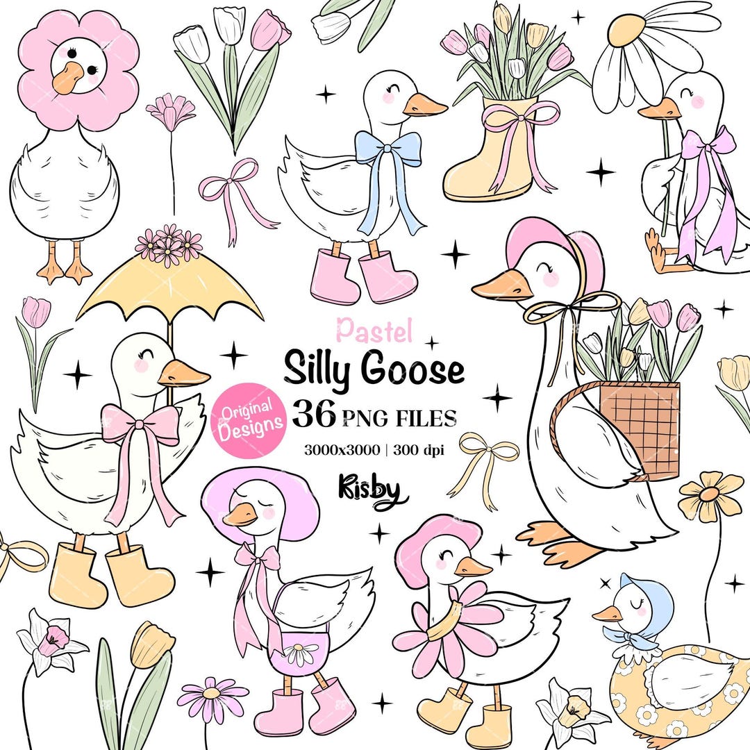Pastel Spring Silly Goose Clipart Groovy Spring Goose Png Coquette ...