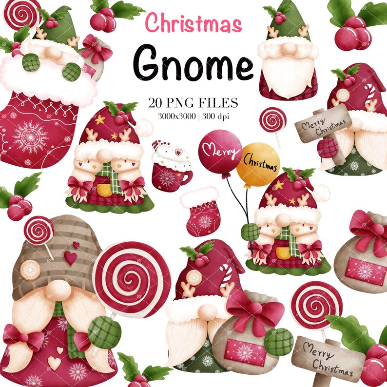 Watercolor Cute Christmas Gnome Clipart Pink Gnome Clipart Coquette ...