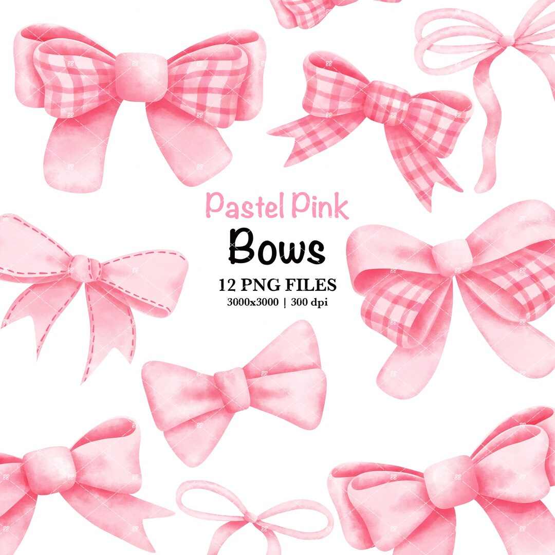 Pastel Pink Watercolor Bows Clipart, Coquette Ribbon Bow, Pink Bow ...
