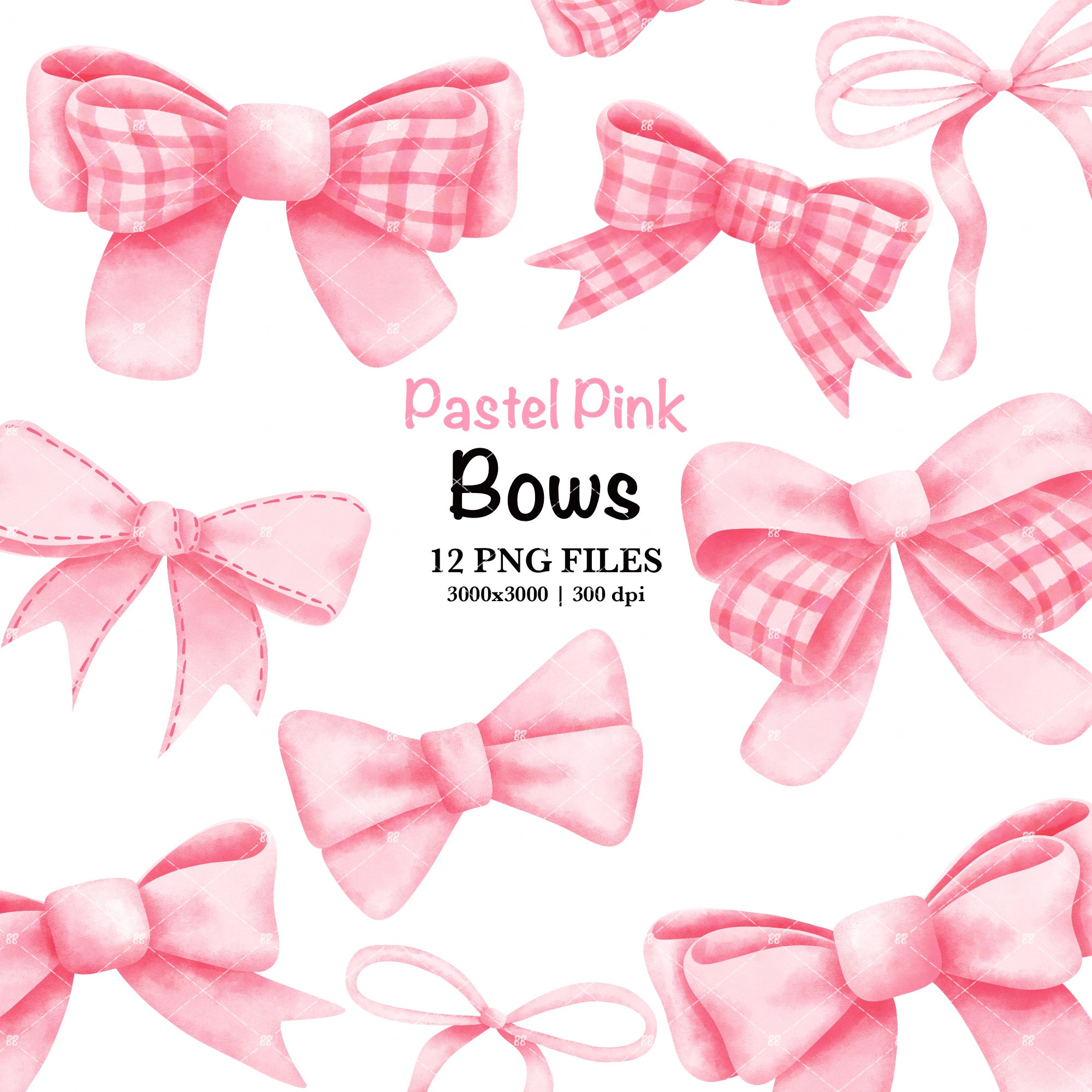 Pastel Pink Watercolor Bows Clipart: Coquette Ribbon PNG (digital ...