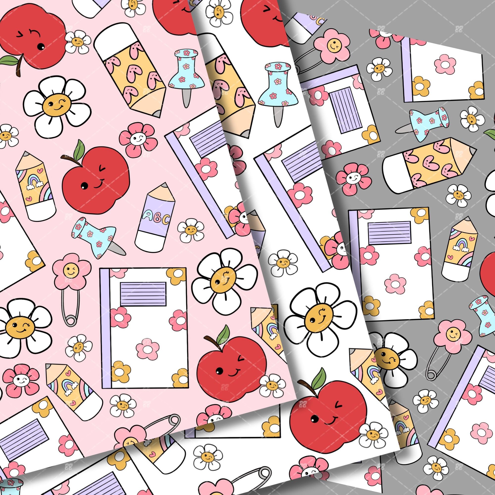 Groovy Teacher Seamless Pattern Retro School Seamless Pencil Apple ...
