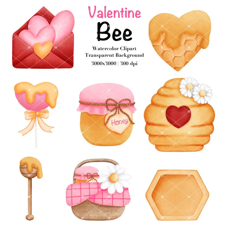 Watercolor Valentine Bees Clipart, Cute Baby Bee Clipart, Beehive PNG ...