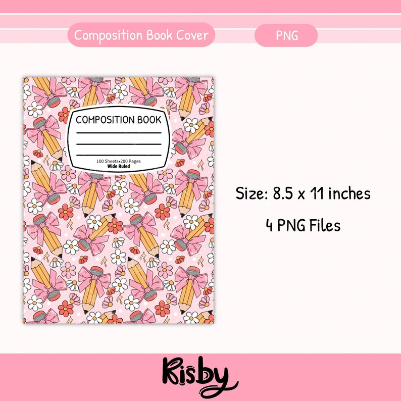 Composition Book Covers PNG Personalized Coquette Pencil Bow Notebook ...