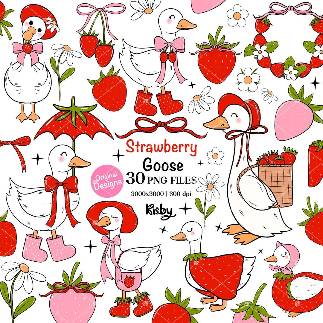Silly Goose Clipart Strawberry Goose Clipart Cute Groovy Summer Goose ...
