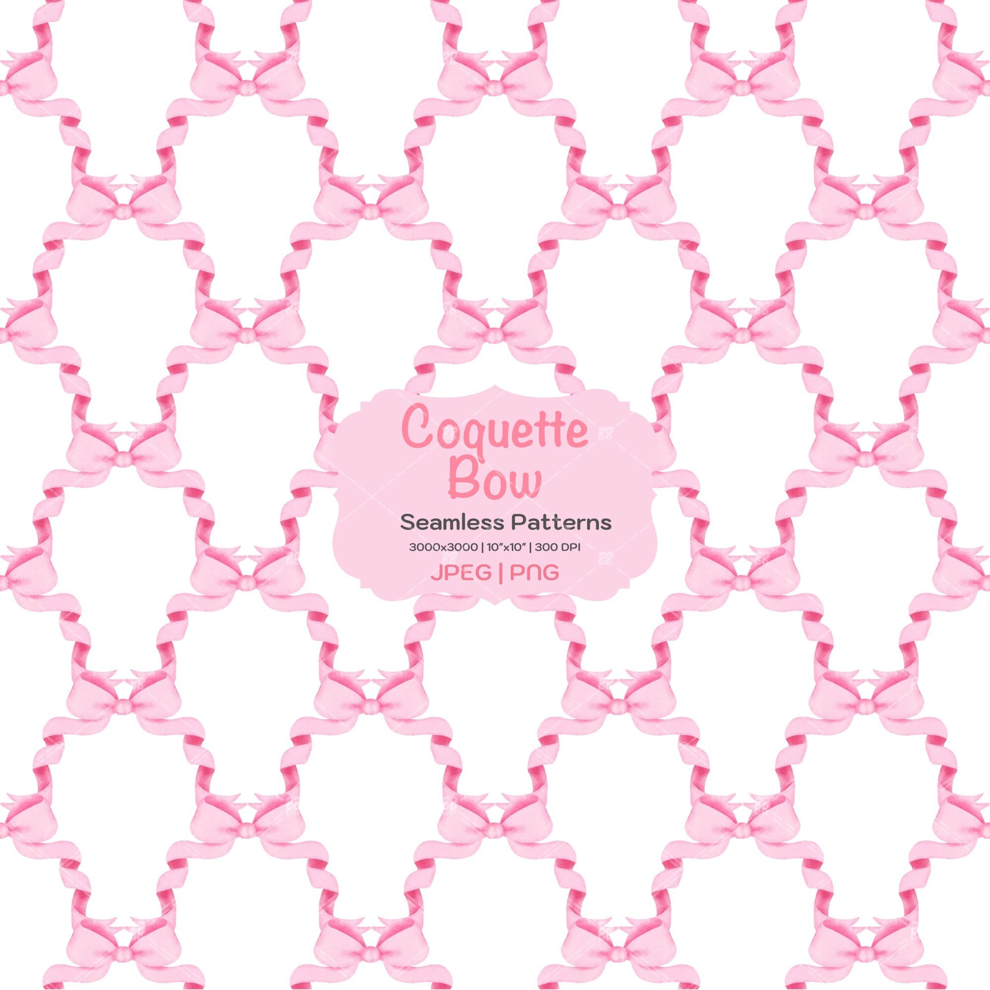 Pink Coquette Ribbon Trellis Seamless Pattern, Girly Preppy Pink Bow ...