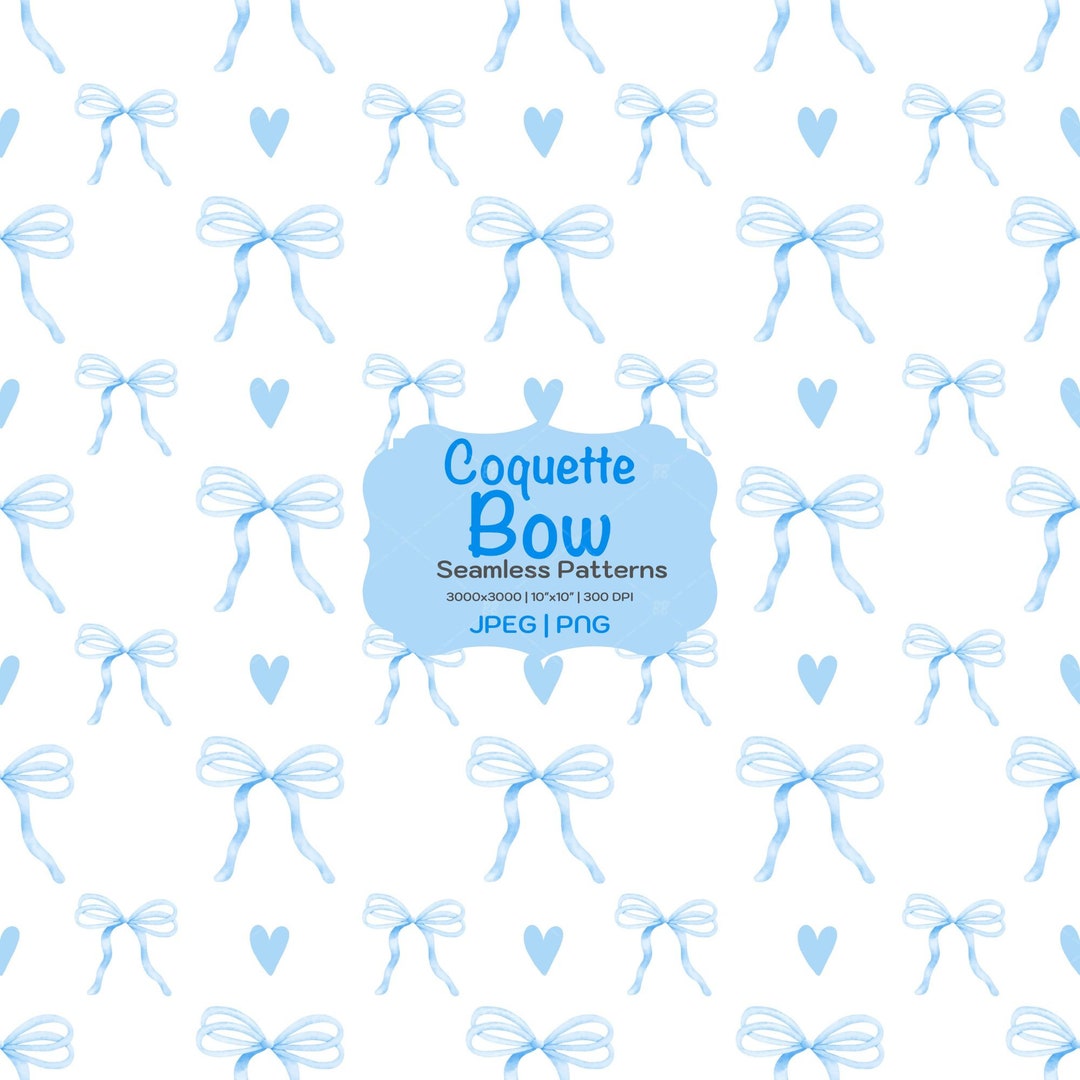 Blue Coquette Ribbon Bow Seamless Pattern, Soft Girl Aesthetic ...