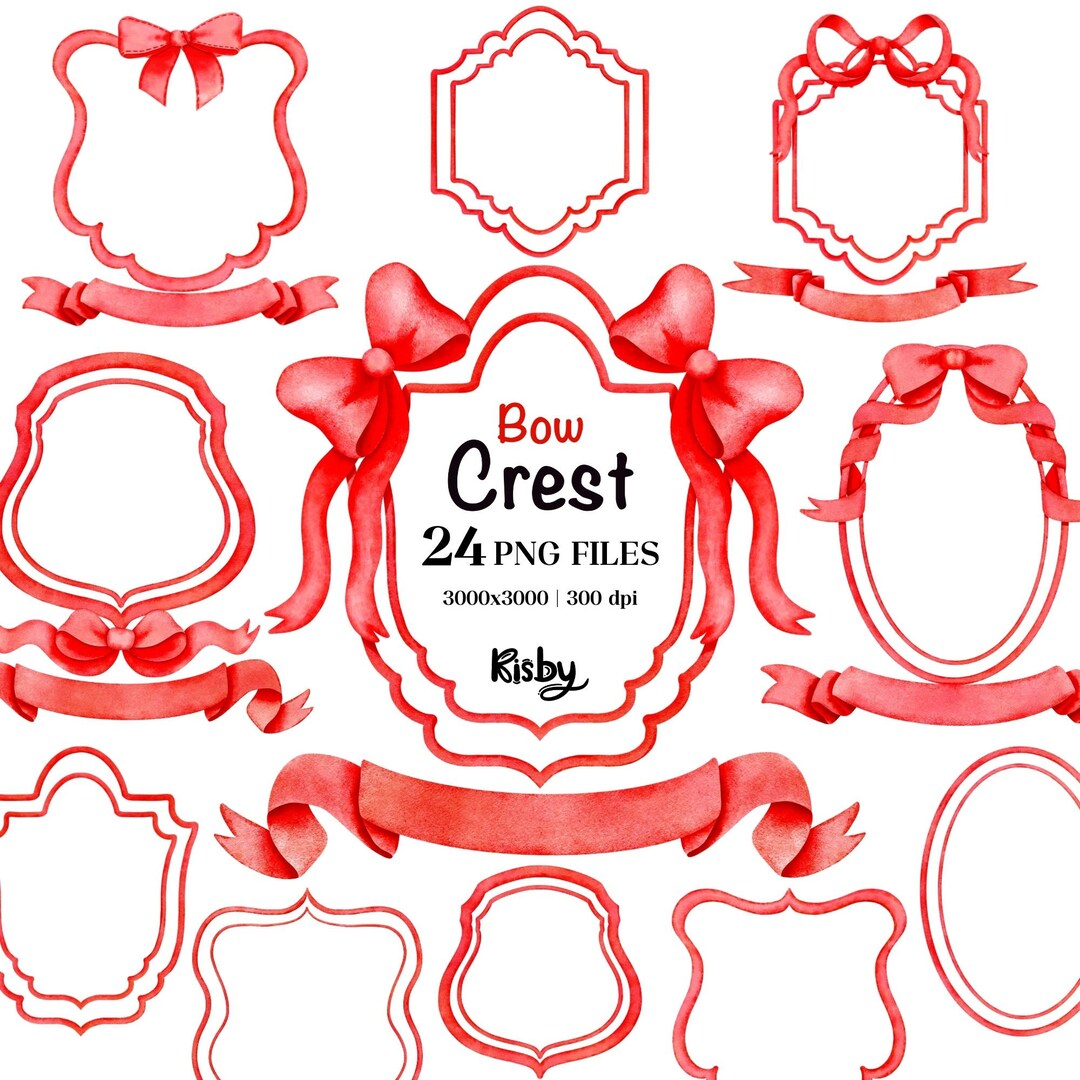 Red Christmas Coquette Ribbon Bow Crest Frames PNG Clipart, Preppy ...