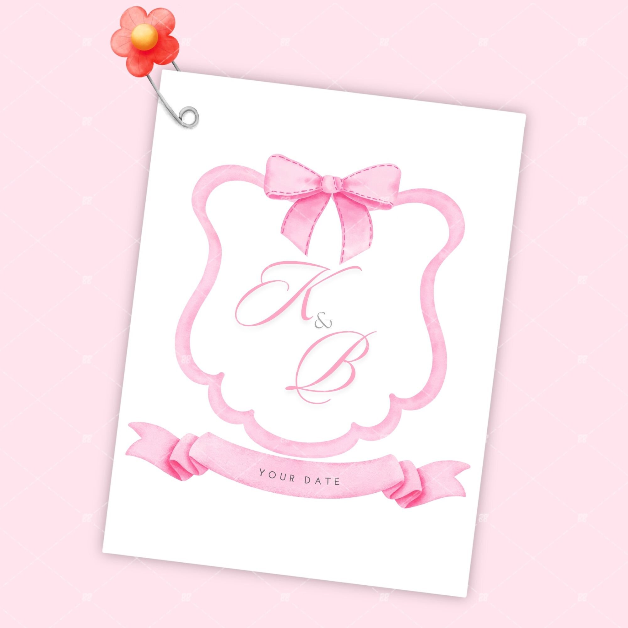 Pink Coquette Ribbon Bow Crest PNG Clipart, Preppy Grandmillennial Png ...
