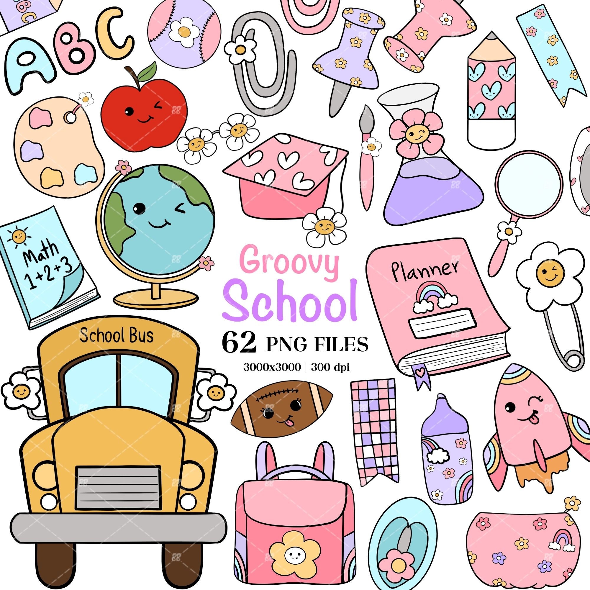 Groovy School Clipart Education Clipart School Bus Clipart Retro ...