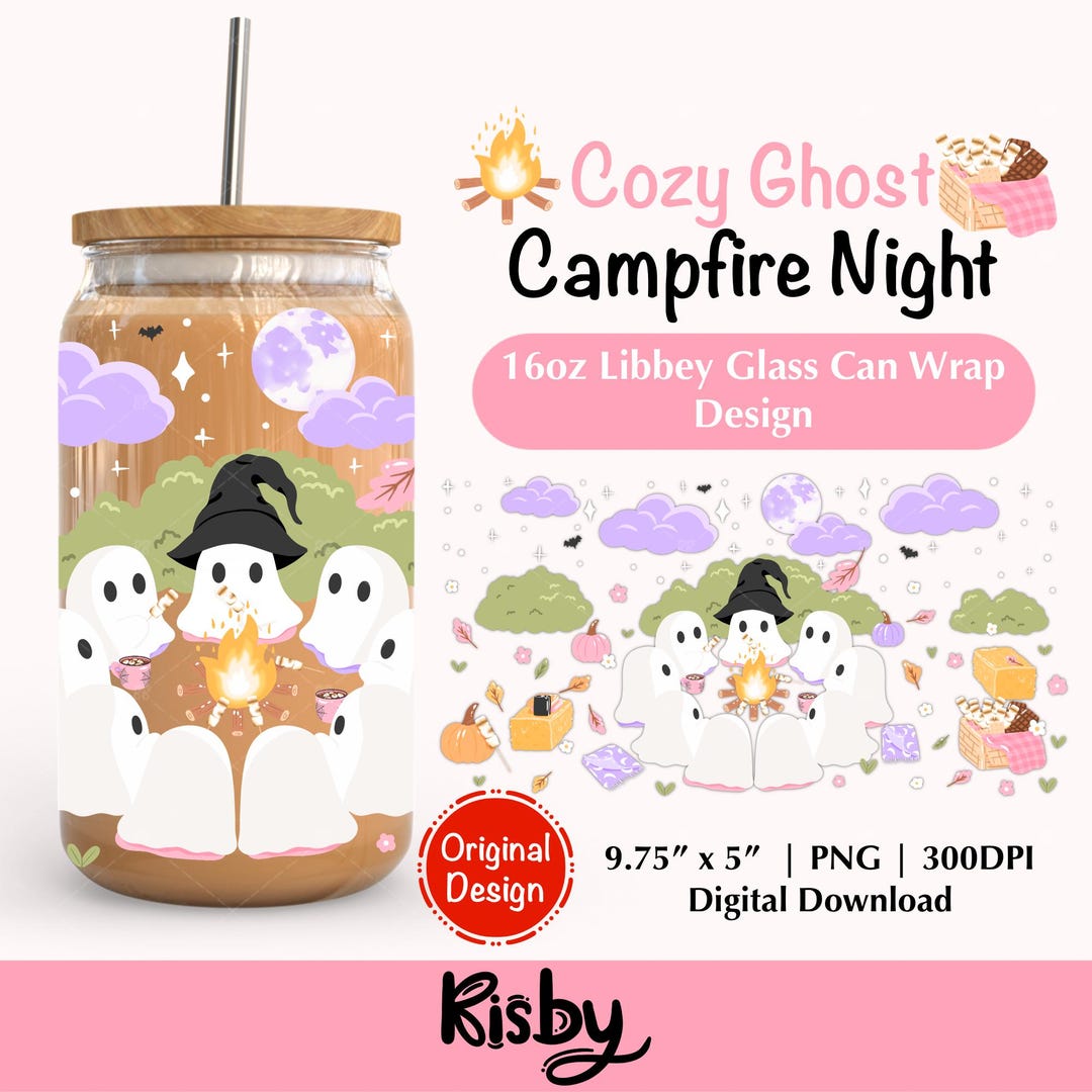 Ghost Campfire Libbey Glass Can Wrap PNG, Witchy Halloween Tumbler ...