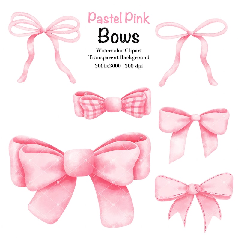 Pastel Pink Watercolor Bows Clipart, Coquette Ribbon Bow, Pink Bow ...