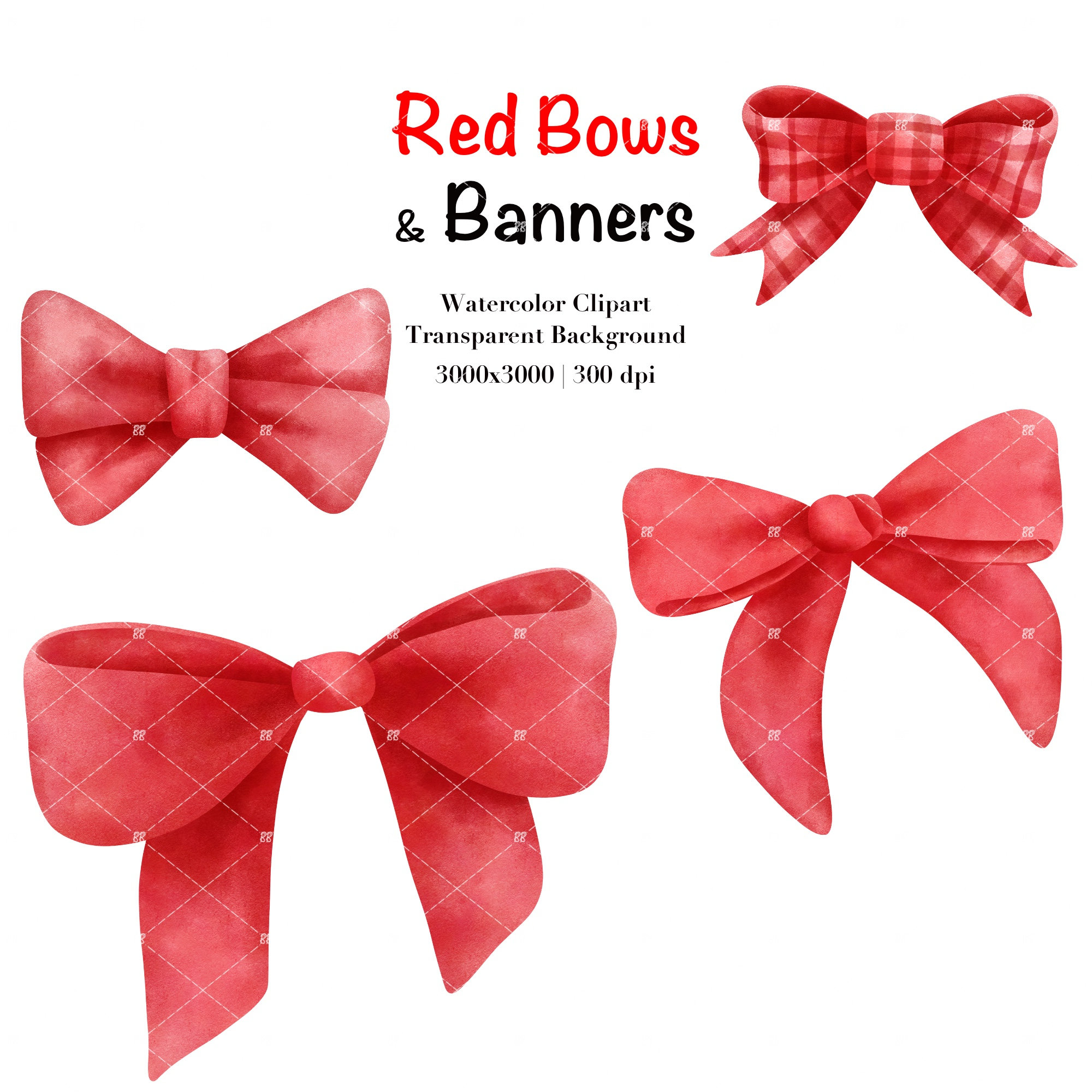 Watercolor Red Ribbon Banners and Bows Clipart,valentine's Day Bows ...