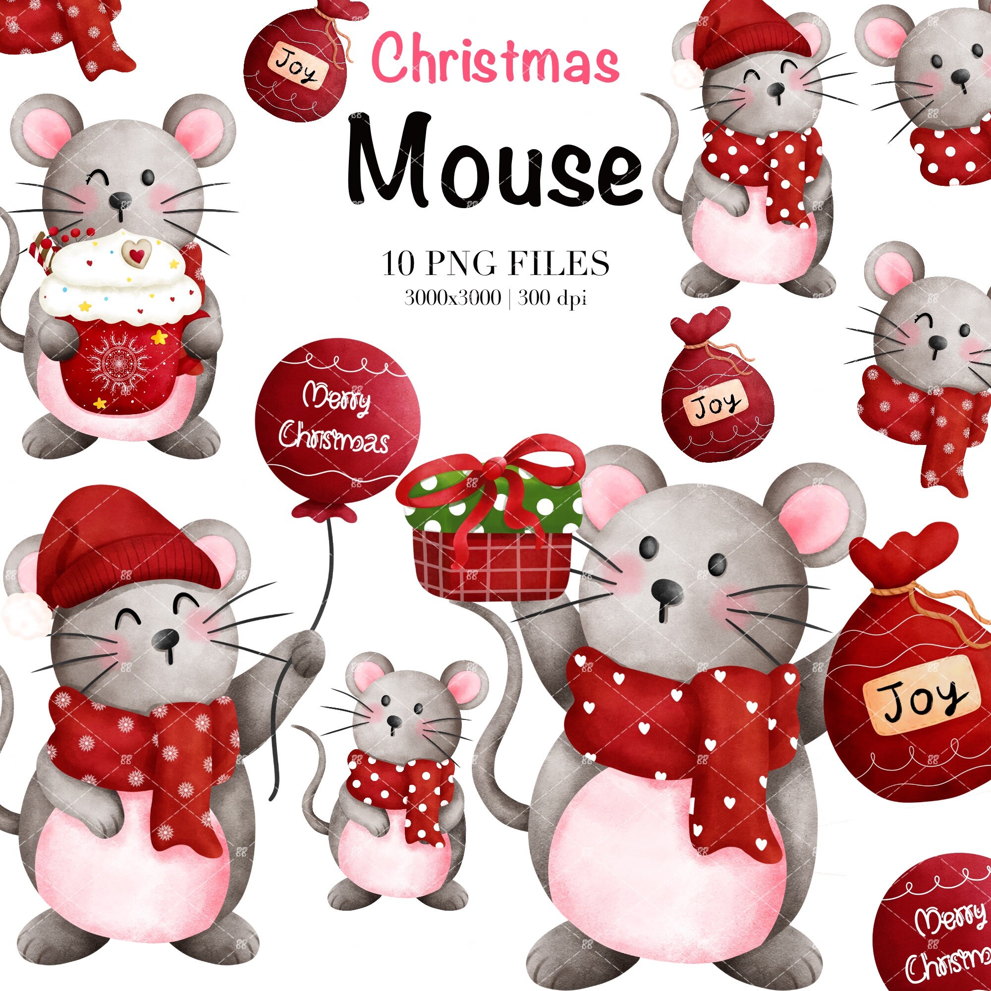 Christmas Mice PNG Clipart,christmas Mouse Clipart Bundle,mouse ...