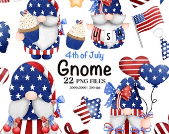Watercolor Patriotic Gnome Clipart, Memorial Day Gnome Clipart, 4th of ...