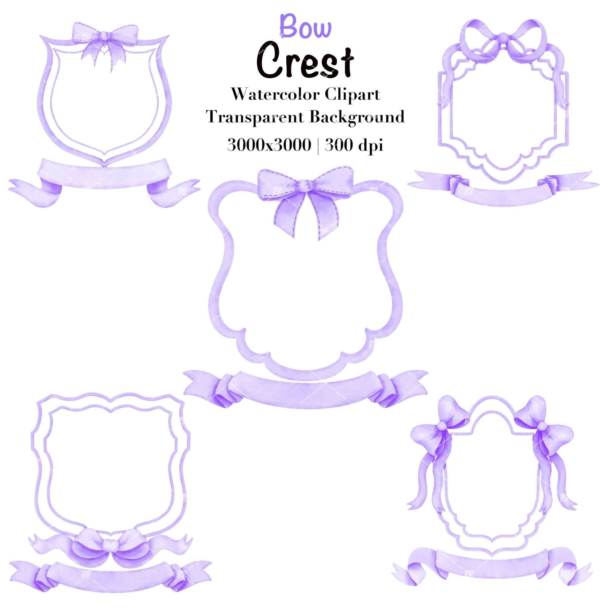 Purple Coquette Ribbon Bow Crest PNG Clipart, Preppy Grandmillennial ...