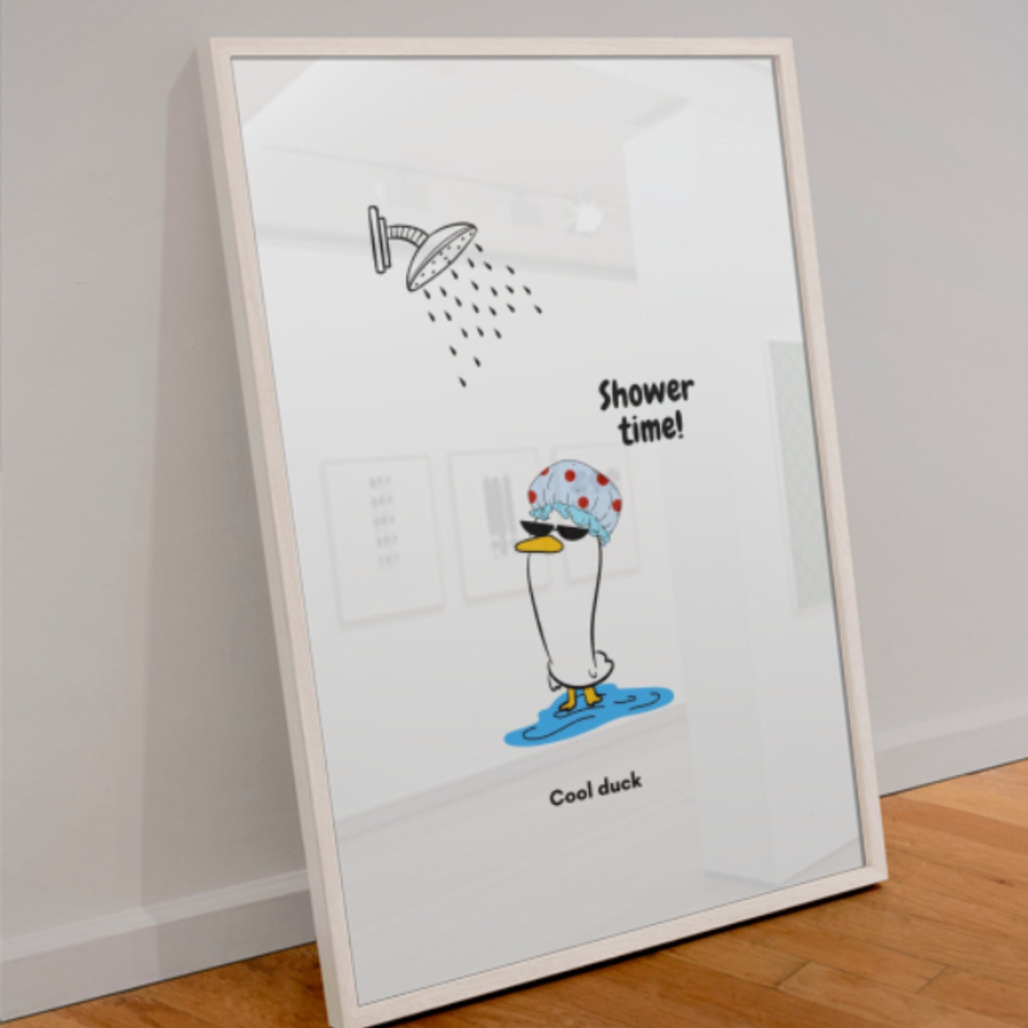 Duck in Shower Time/cute Duck Wall Art/minimalist Wall Art/funny ...