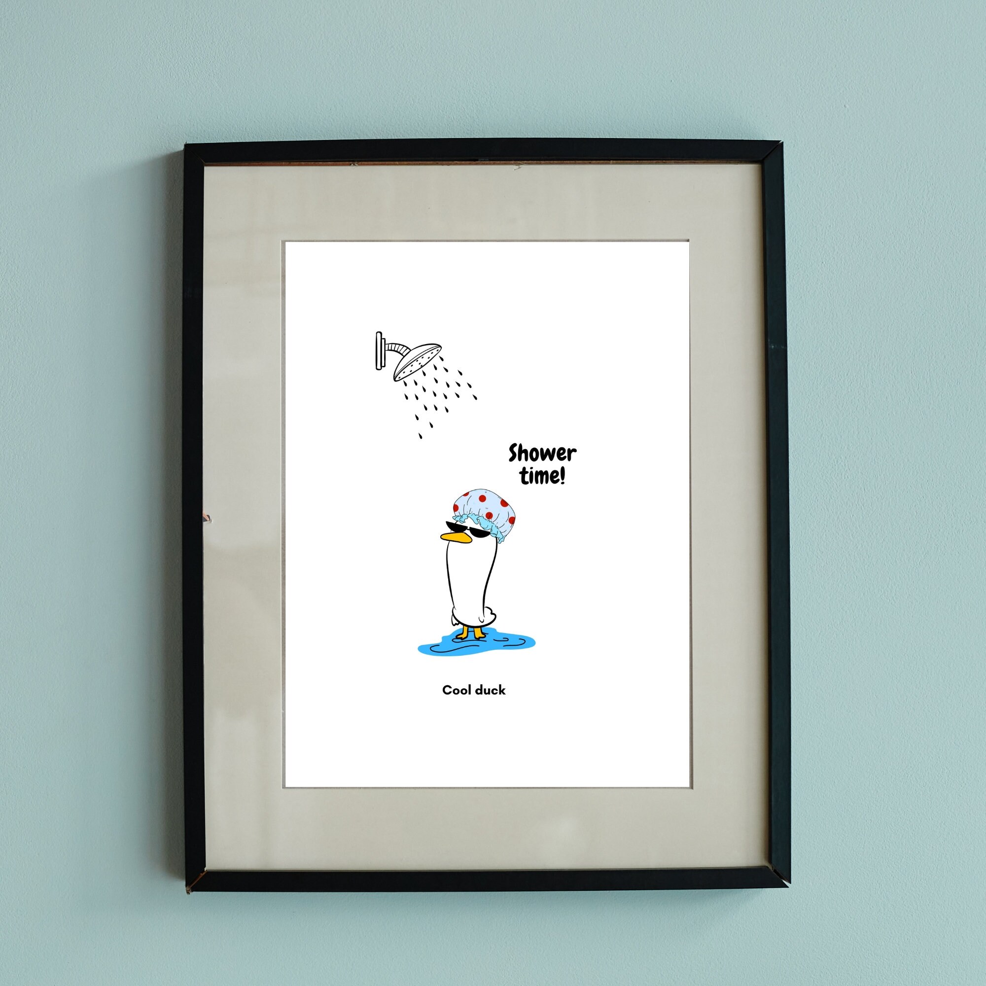 Duck in Shower Time/cute Duck Wall Art/minimalist Wall Art/funny ...
