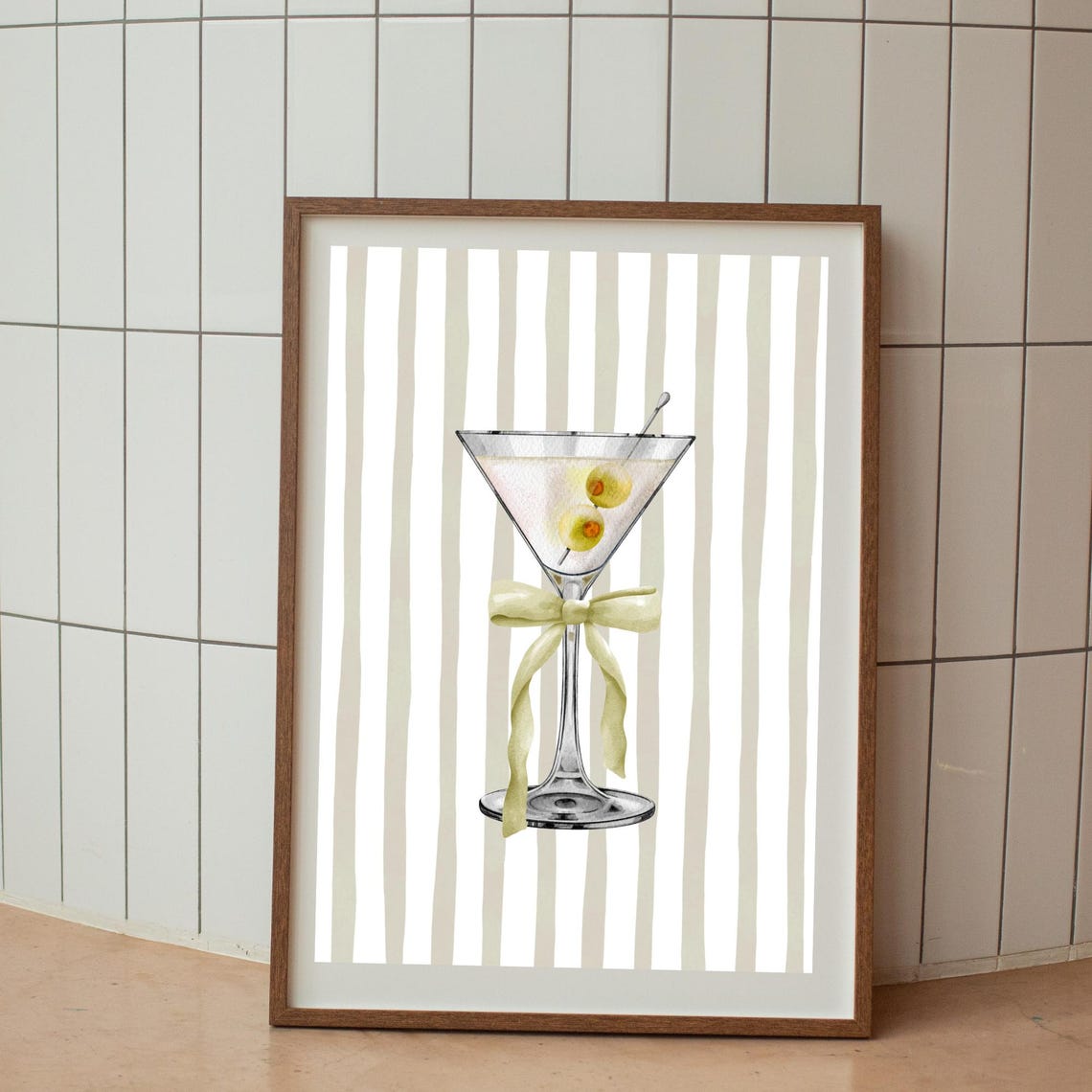 Olives Martini Print,green Retro Wall Art,cocktail Olives Print,girly ...