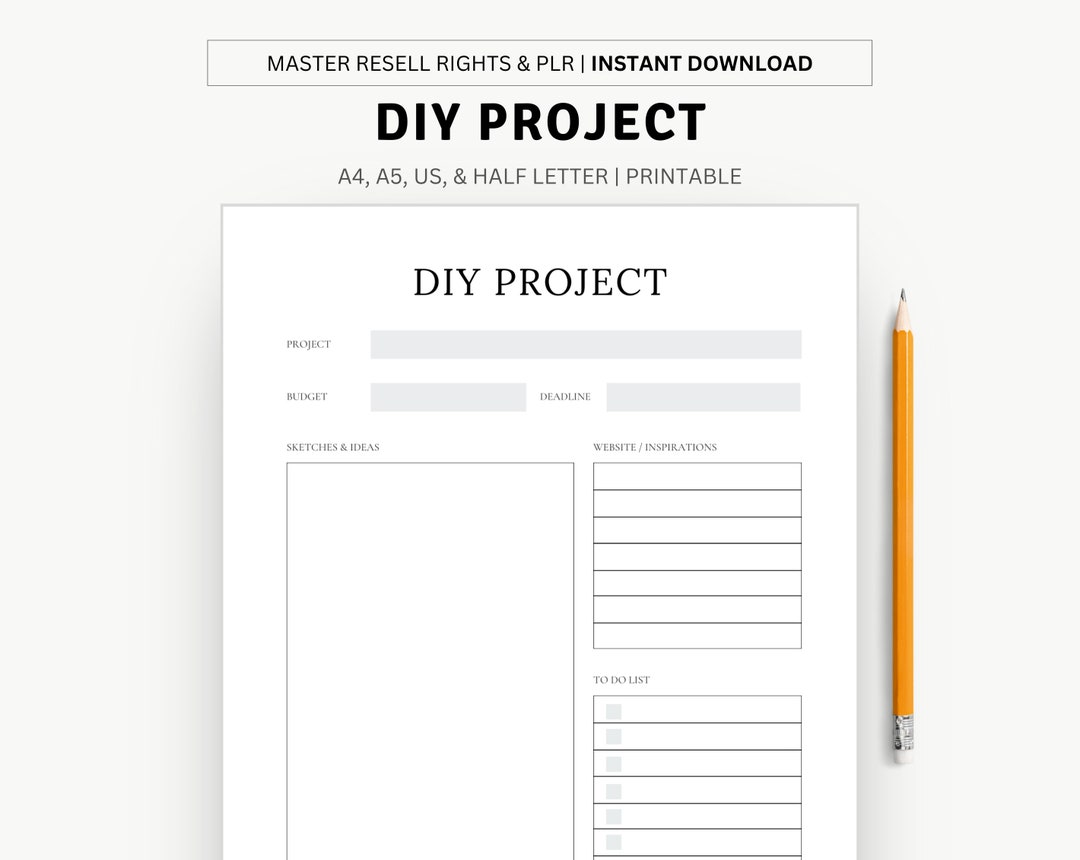 Printable DIY Project Planner Page - A4, A5, US Letter, Half Letter ...