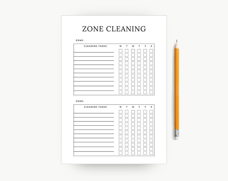 Zone Cleaning Cleaning Checklist Printable Cleaning Planner Cleaning ...