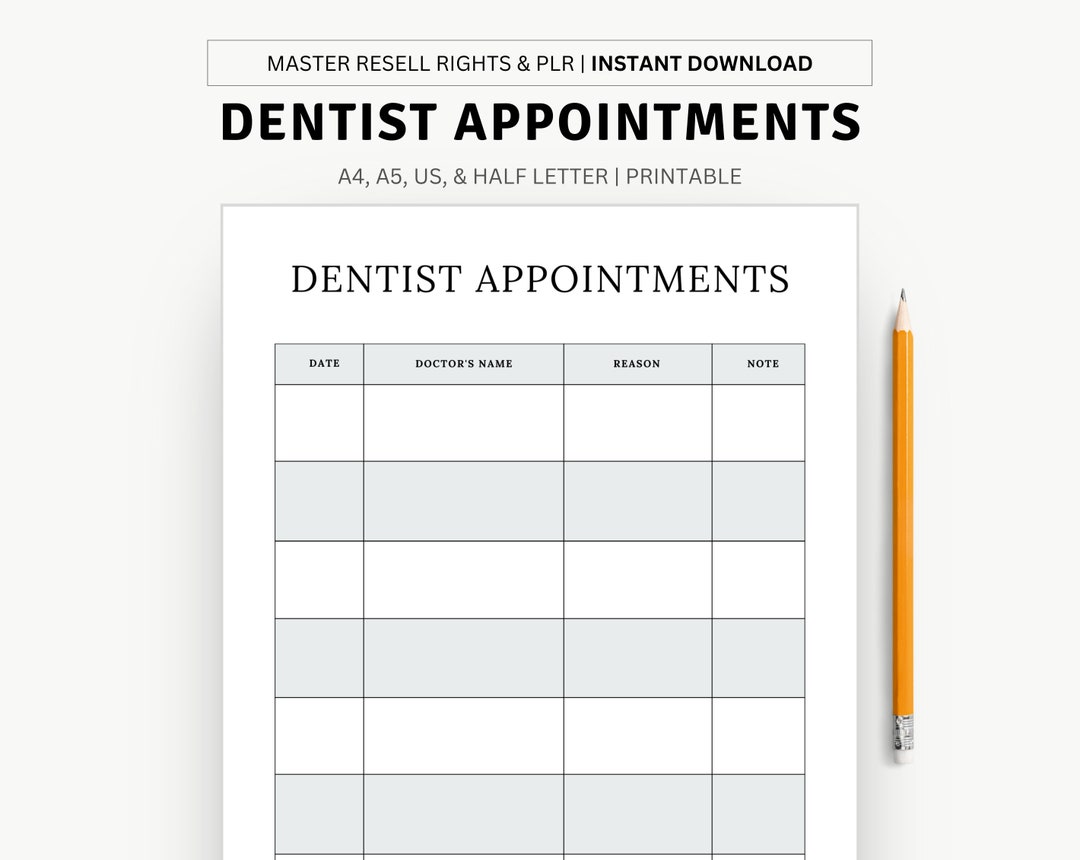 Dental Appointment Printable Planner Page - Download and Print Today ...