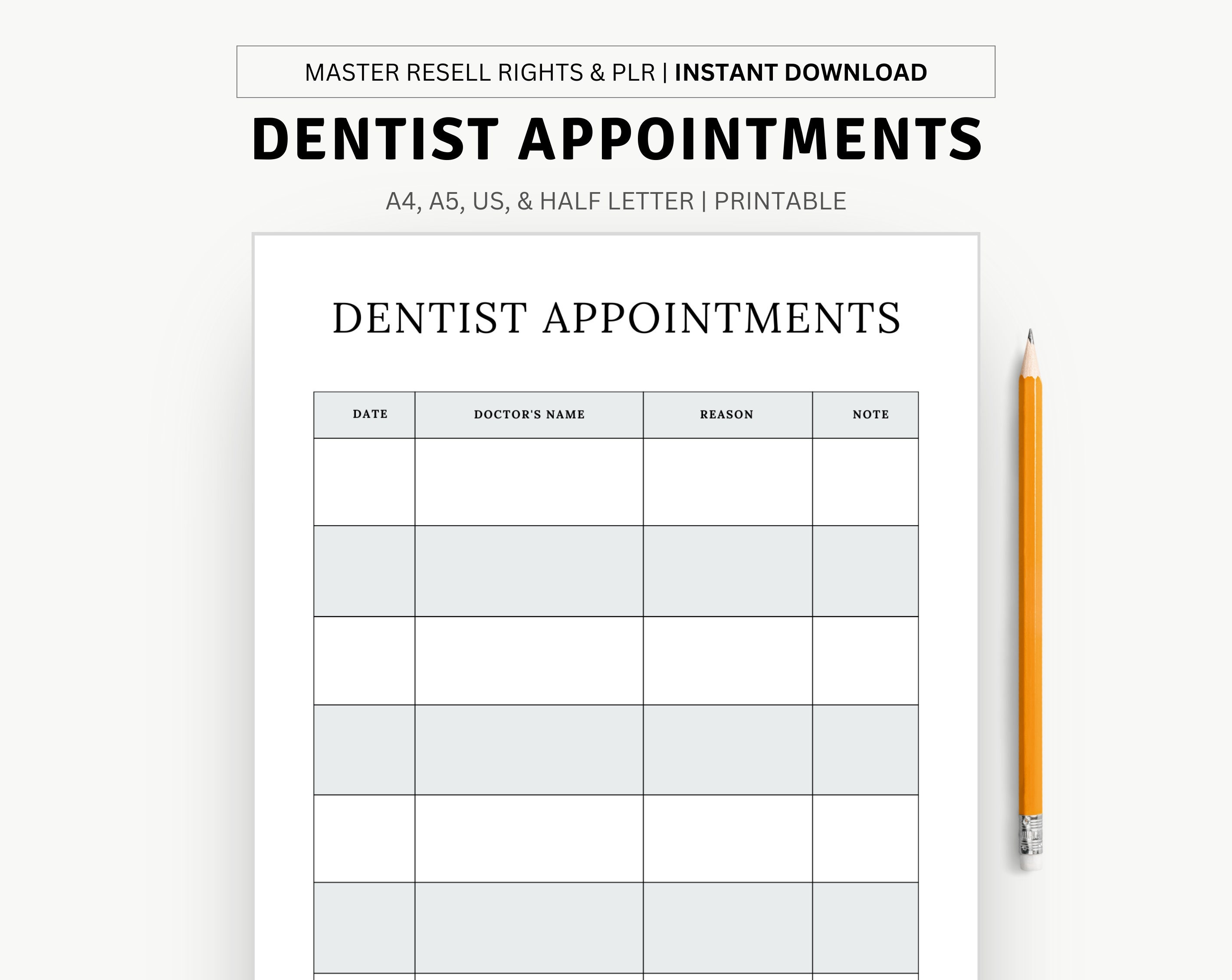 Dental Appointment Printable Planner Page - Download and Print Today ...