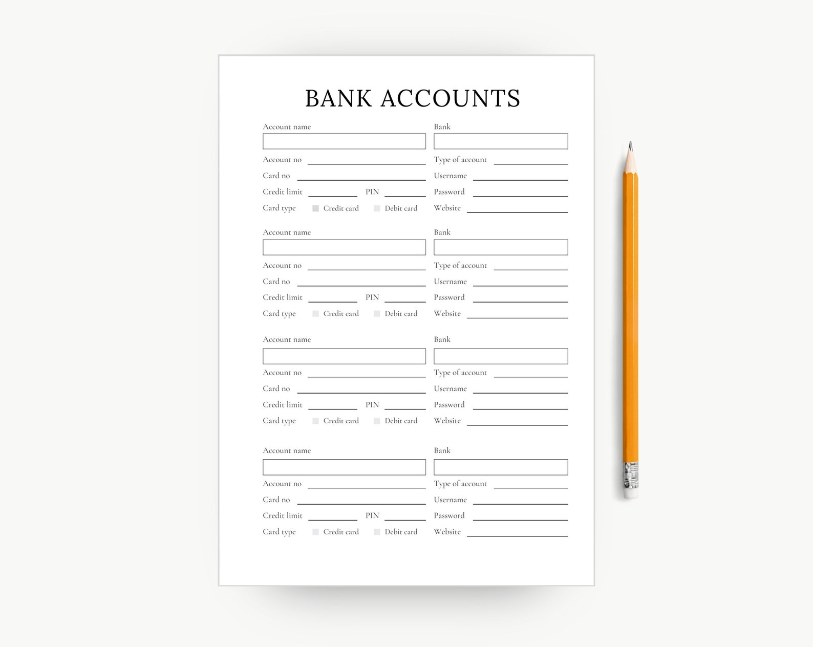 Bank Account Information Planner Page, Printable Savings Planner, Bank ...