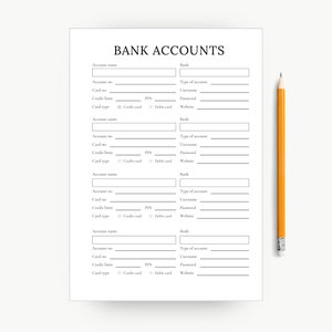 Bank Account Information Planner Page, Printable Savings Planner, Bank ...