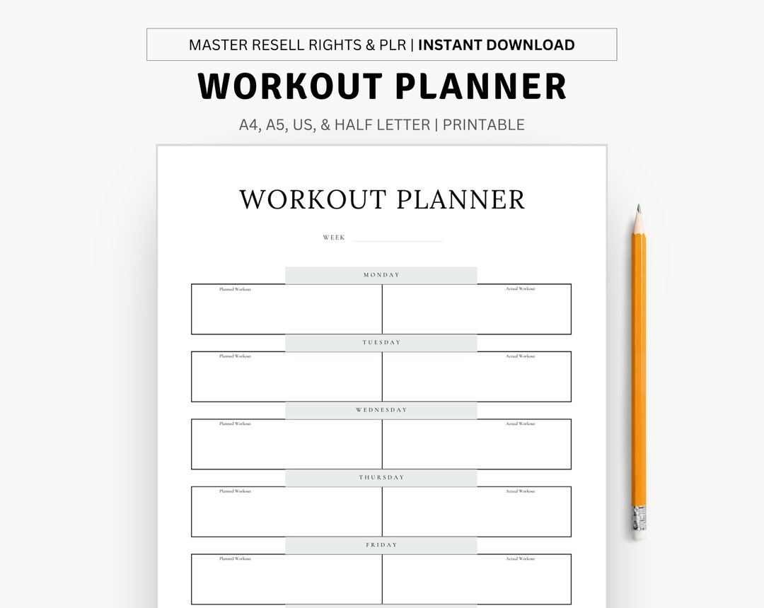 Printable Workout Planner Page - A4, A5, US Letter, Half Letter Sizes ...
