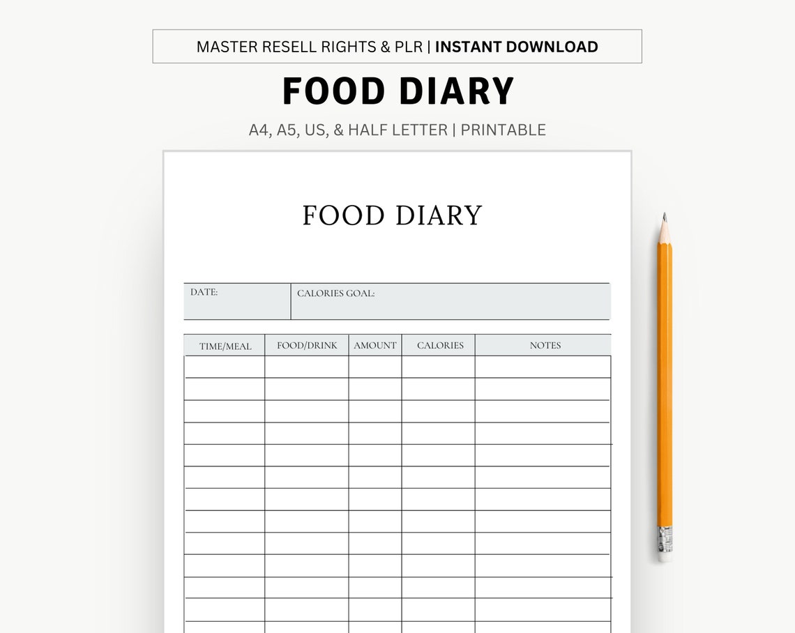 Daily Food Diary 2024, Printable Food Diary Planner, Meal Planner, Food ...