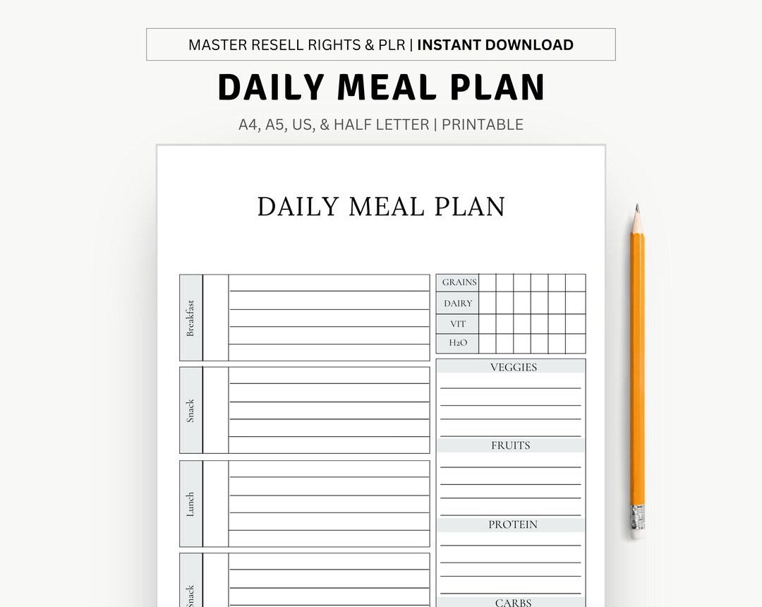 Printable Daily Meal Plan Planner Page, Meal Tracker, Food Journal ...