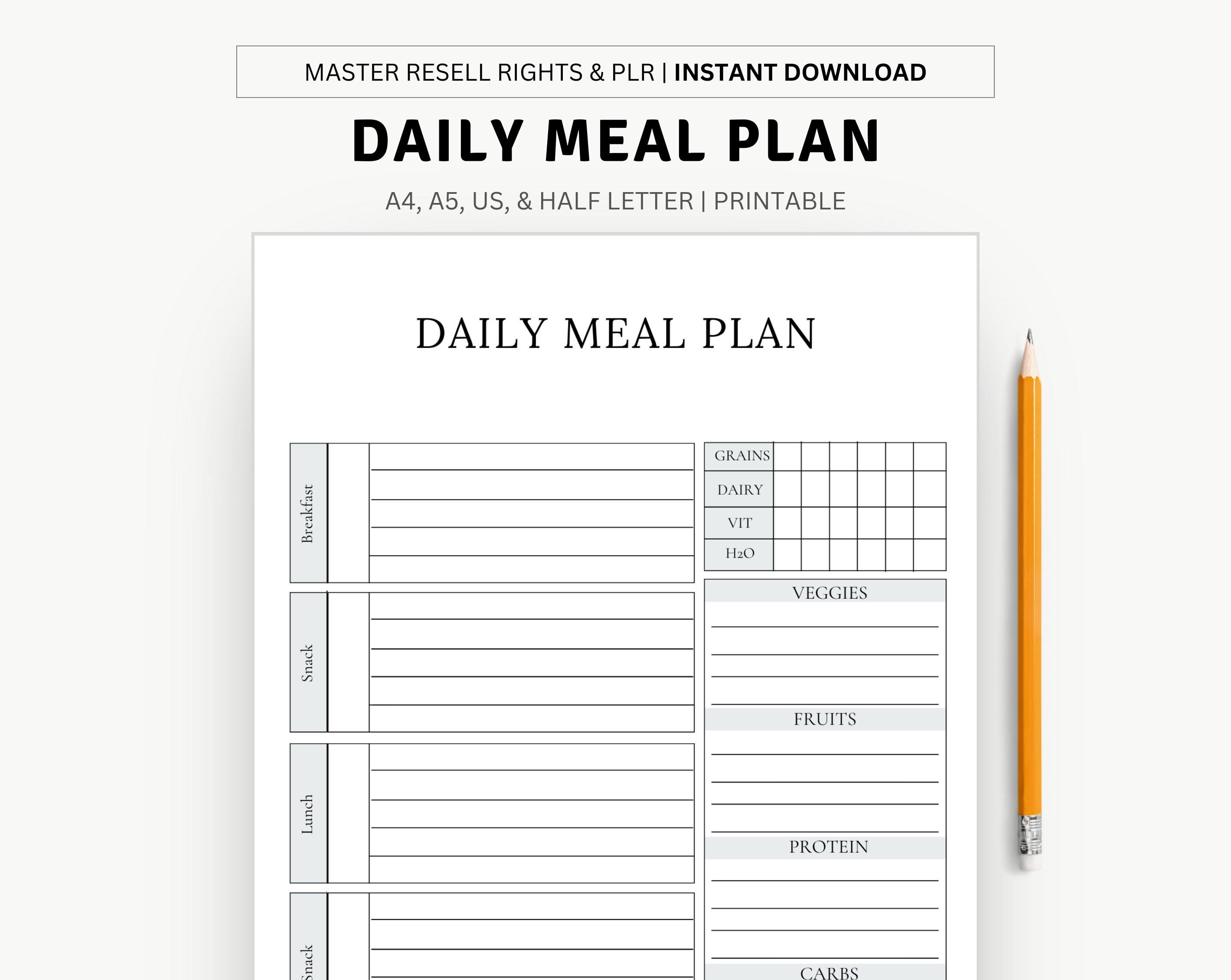 Printable Daily Meal Plan Planner Page, Meal Tracker, Food Journal ...