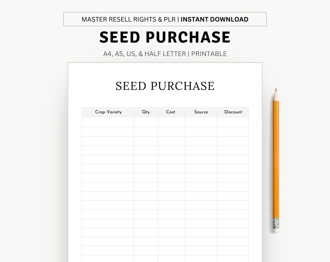 Printable Seed Purchase Planner, Digital Seed Organizer, Seeding Chart ...