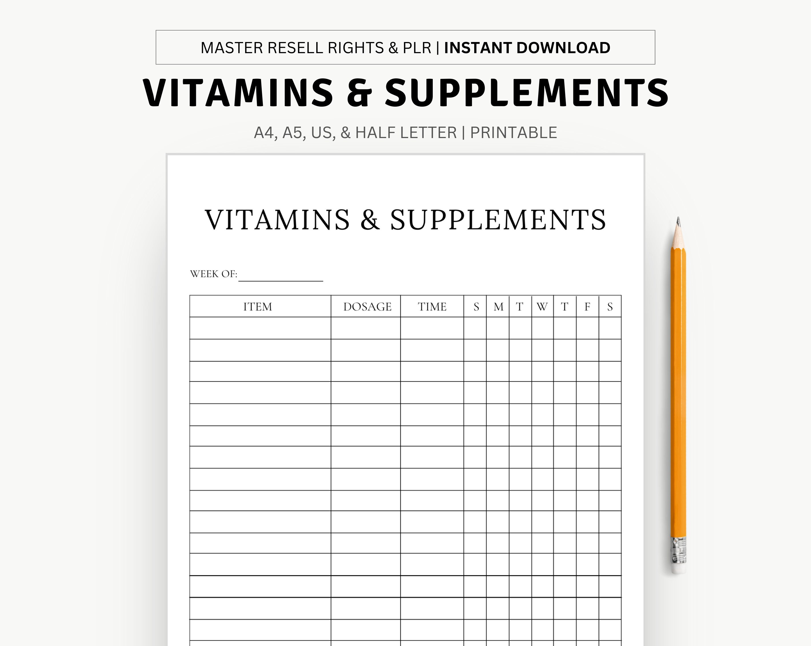 Ultimate Printable Vitamins & Supplements Planner Stay Healthy Every ...