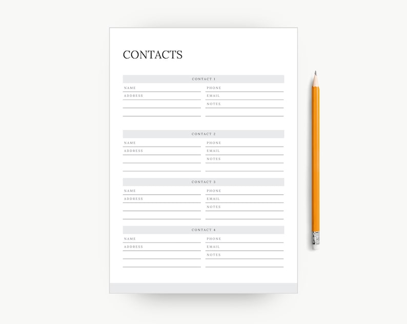 Printable Contacts List Contact Organizer Address Book Contact ...