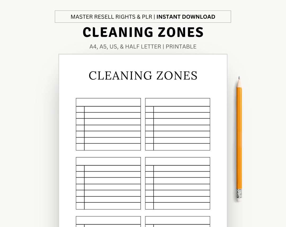 Cleaning Zones Cleaning Checklist Printable Cleaning Planner Cleaning ...