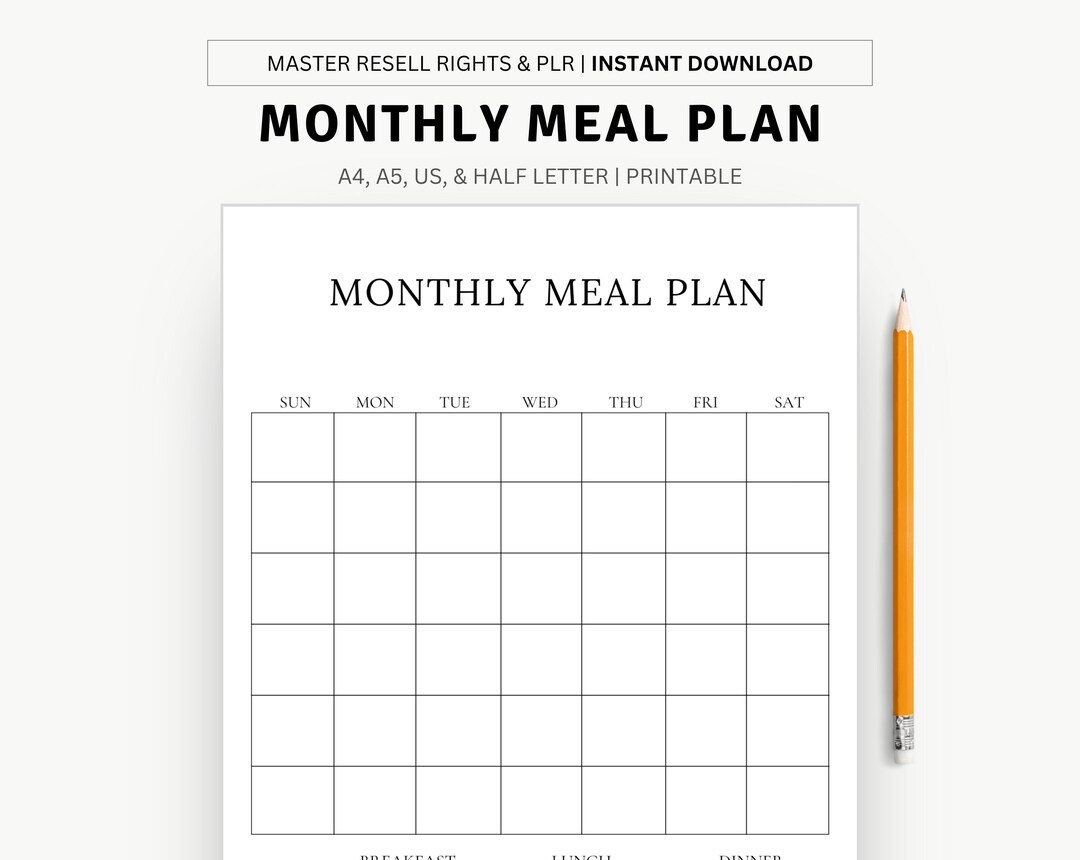 Monthly Meal Printable Planner Page, Meal Tracker, Food Journal, Meal ...