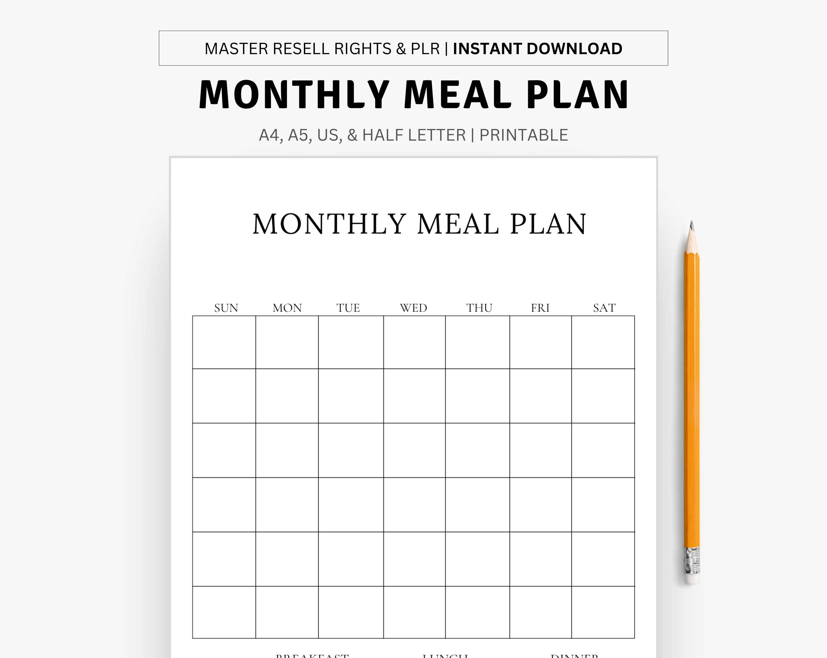 Monthly Meal Printable Planner Page, Meal Tracker, Food Journal, Meal ...
