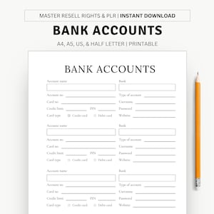 Bank Account Information Planner Page, Printable Savings Planner, Bank ...