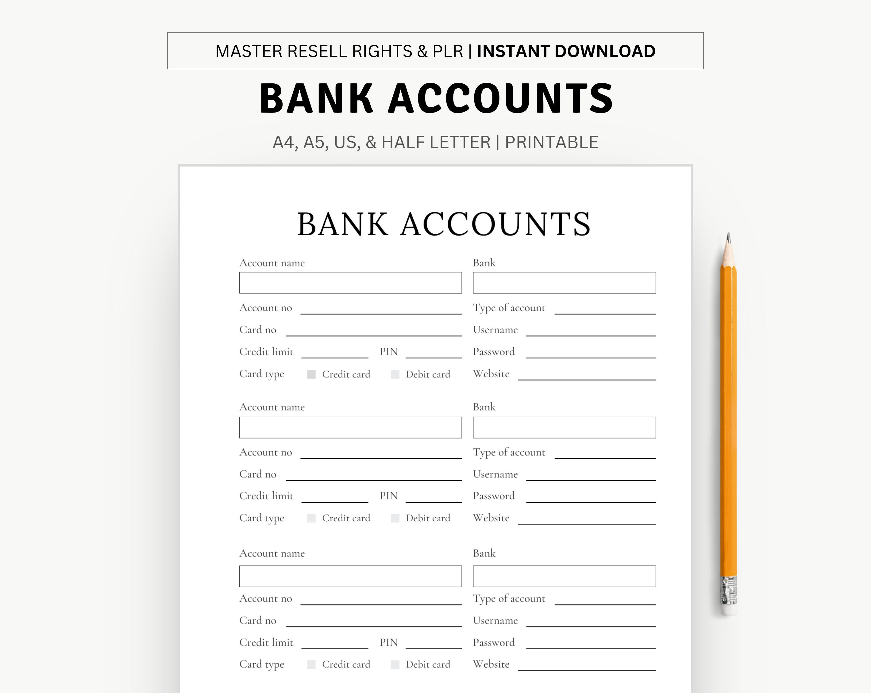 Bank Account Information Planner Page, Printable Savings Planner, Bank ...