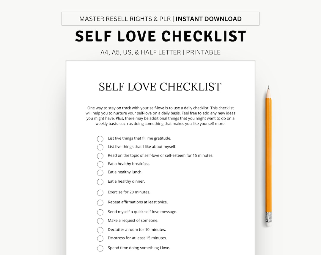 Self Love Checklist Printable Planners - A4, A5, US Letter, Half Letter ...