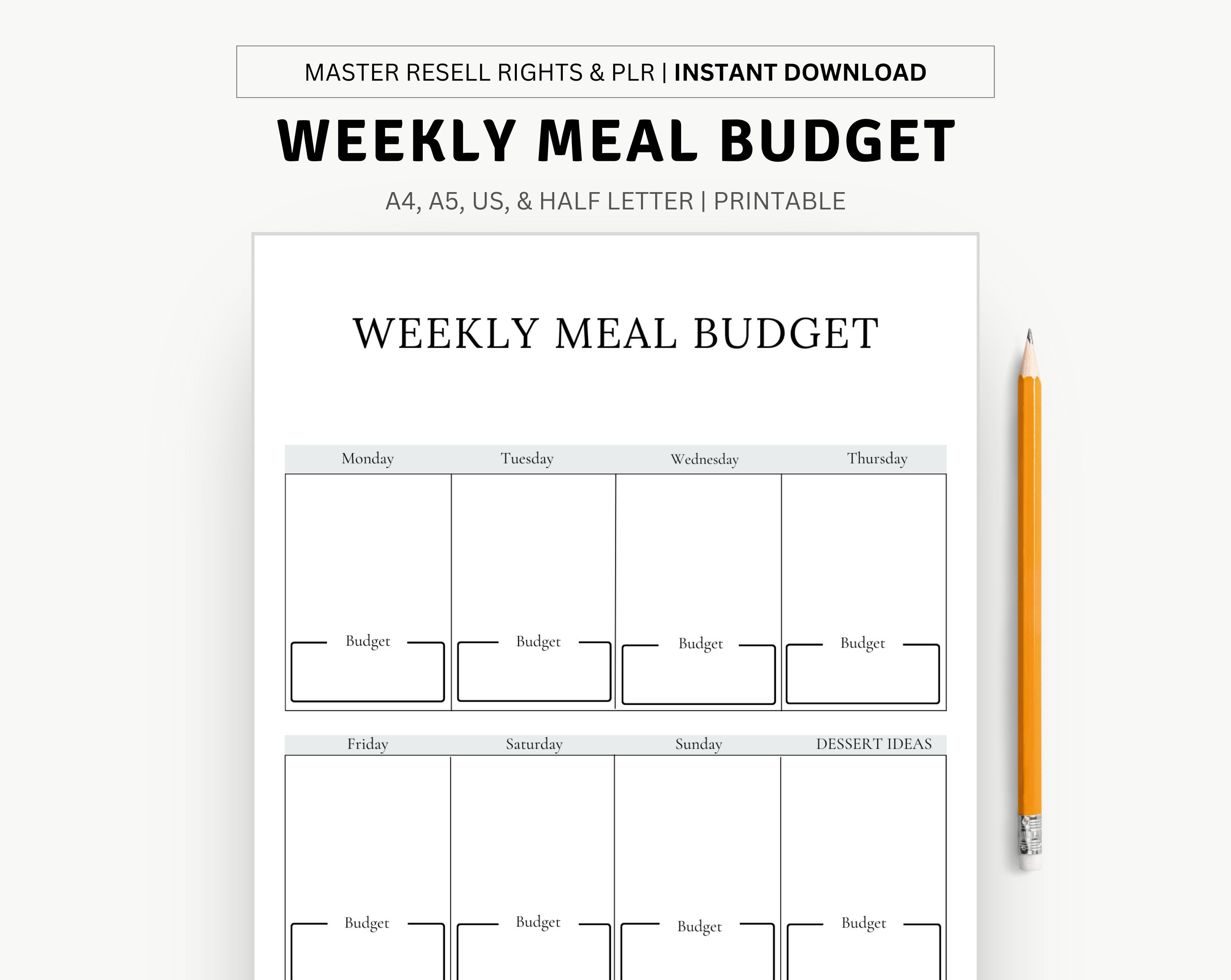 Printable Digital Meal Planner, Weekly Meal Budget Planner, Meal ...