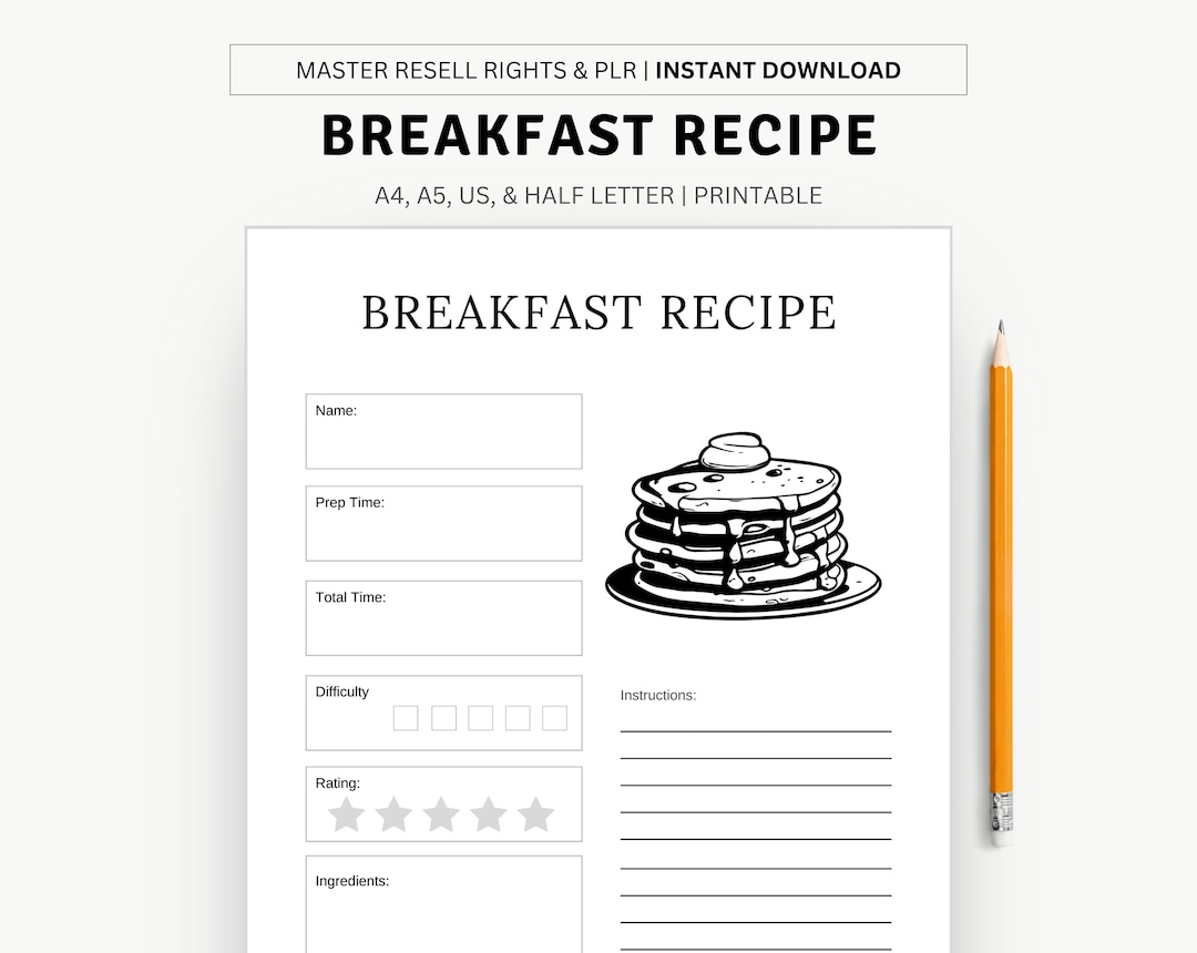 Breakfast Recipe Book Template Printable Blank Recipe Page Cook Book ...