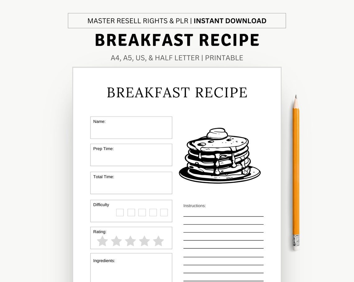 Breakfast Recipe Book Template Printable Blank Recipe Page Cook Book ...