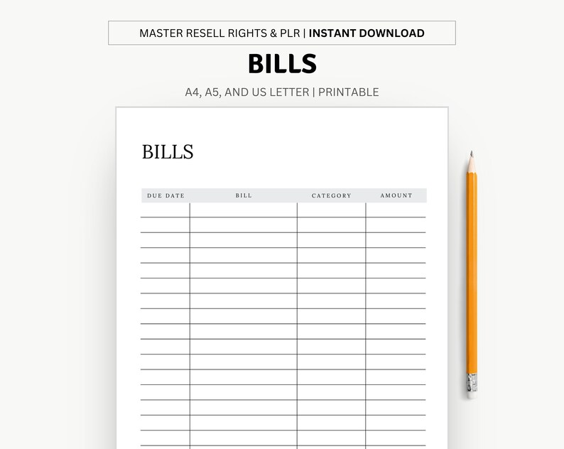Printable Monthly Bill Tracker, Yearly Bill Tracker, Bill Payment ...