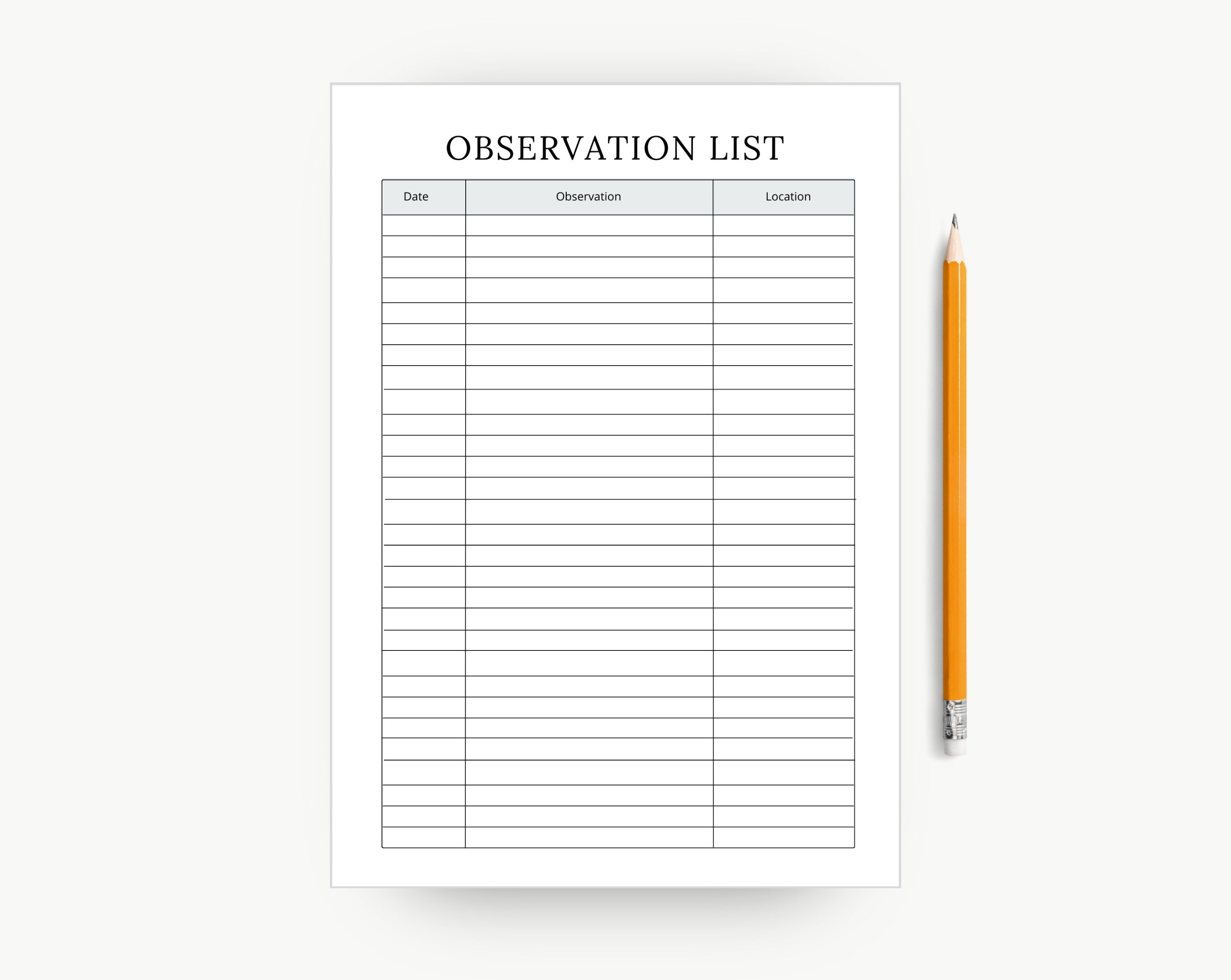 Printable Observation List Page - Boost Productivity With Our Elegant ...