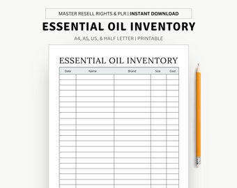 Blank Essential Oils Inventory List Printable. Fully Editable Excel ...