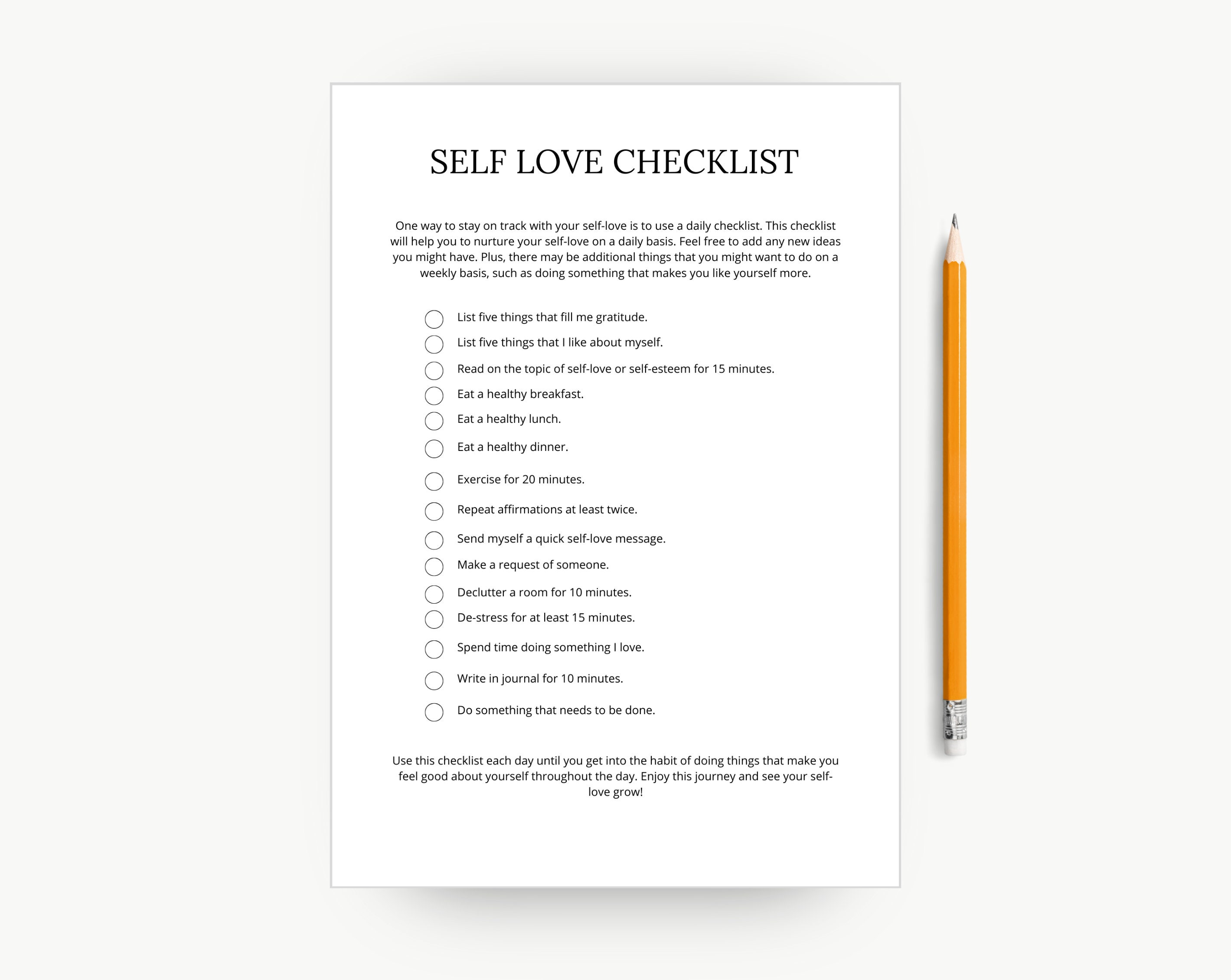 Self Love Checklist Printable Planners - A4, A5, US Letter, Half Letter ...